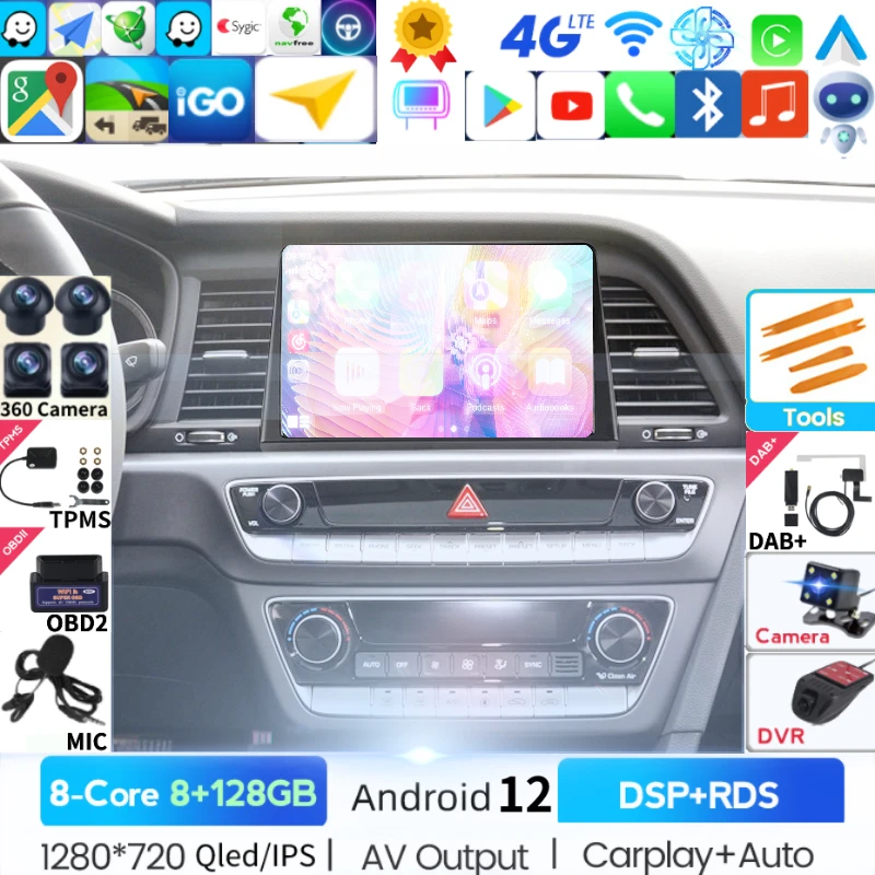 현대 소나타 7 LF 2017 2019 자동차 라디오 멀티미디어 비디오 플레이어, GPS 내비게이션, 안드로이드 올인원, 2din, 2 Din, DVD 카플레이