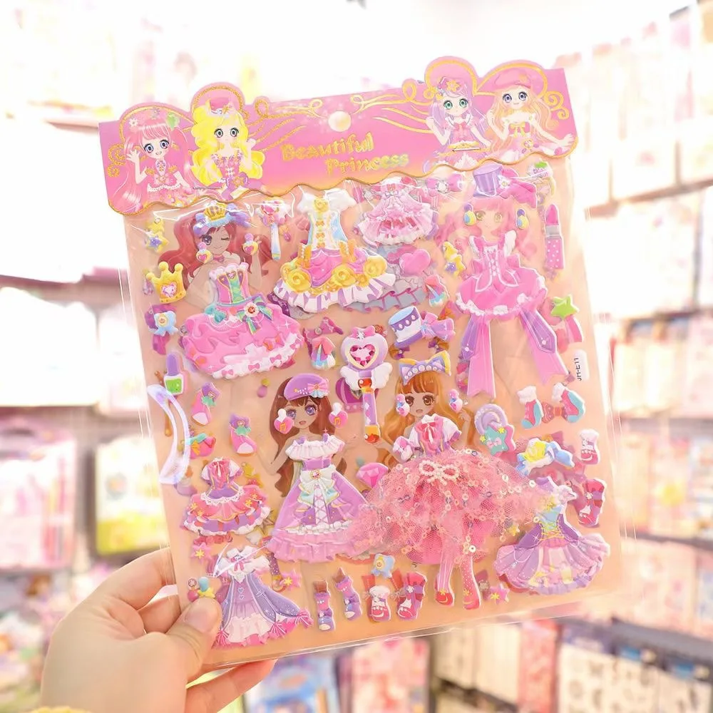 1Pcs-Kid-Doll-Stickers-with-Lace-Skirt-Princess-Dress-Up-Paper-Girl-3D ...