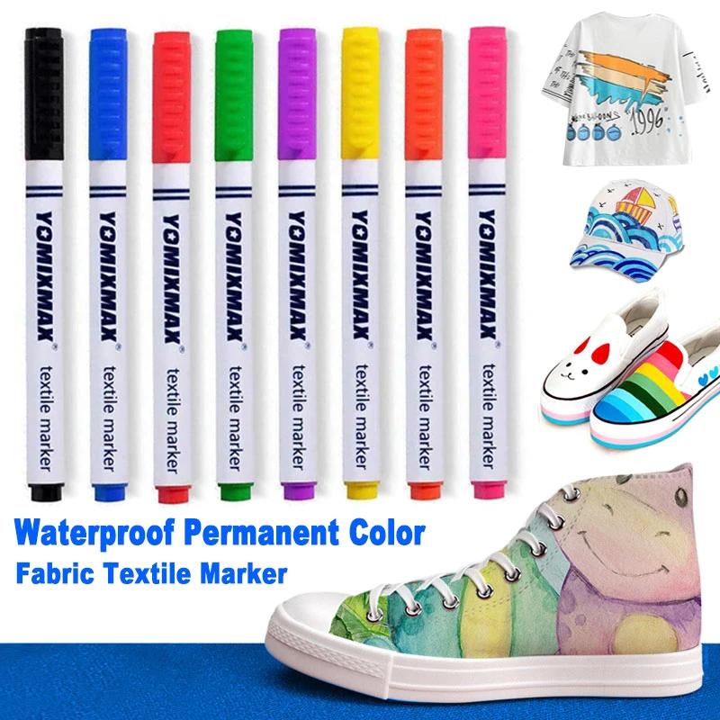 8pcs Waterproof Permanent Color Fabric Textile Marker Pen For T Shirt ...