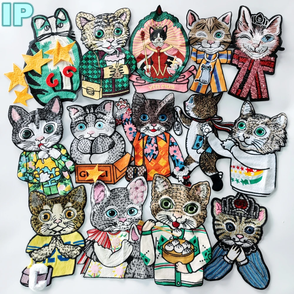 Embroidery Beaded Cat Patch,cats Sequined Badges,cute Animal Beads ...