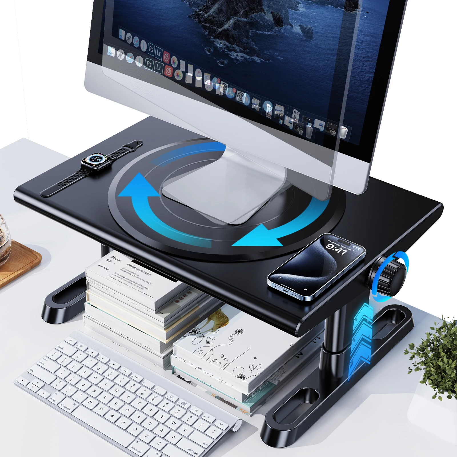 Eary-Monitor-Stand-Riser-for-Desk-360-Rotation-Freely-Height-Adjustable ...