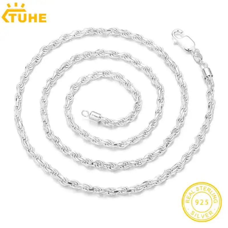 3mm-Necklaces-925-Sterling-Silver-Rope-Chain-Hip-Hop-Rock-Fashion ...
