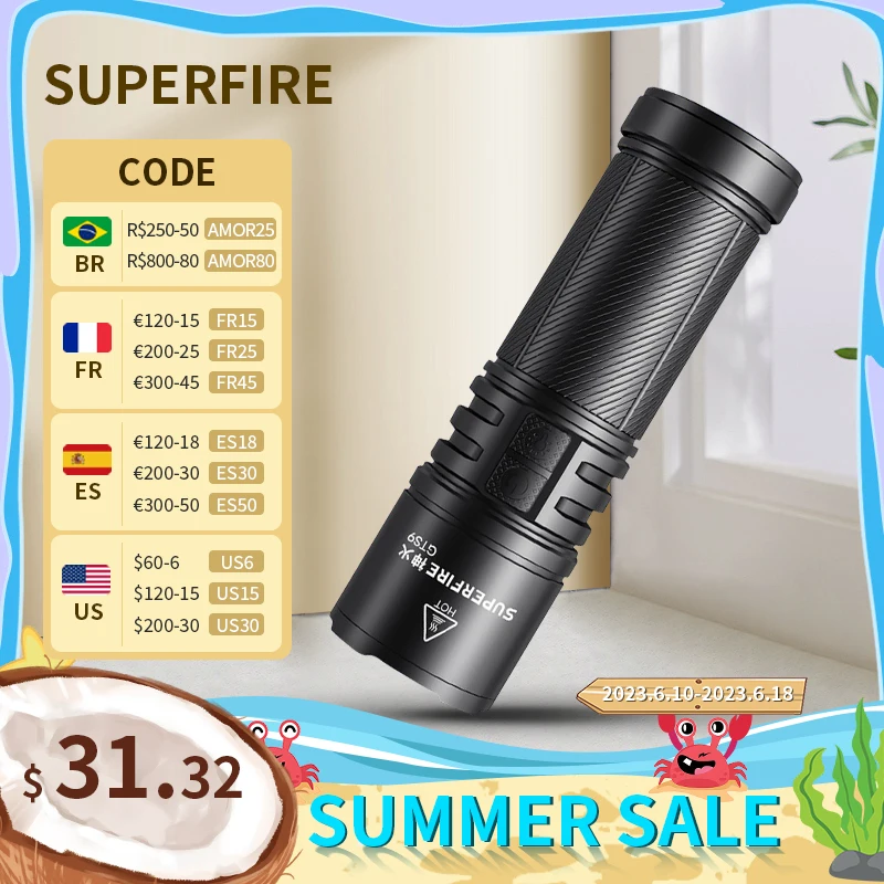 SUPERFIRE GTS9 3100 Lunens EDC Zoom Lanterna com Lanterna Troneira, USB ...