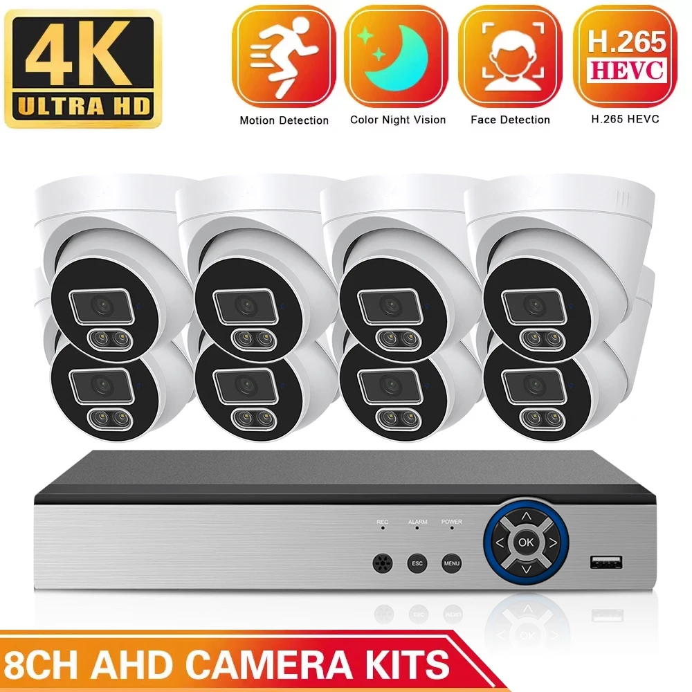 4K 8MP 8CH AHD DVR Dome Cameras CCTV System Kit H.265+ Face Motion ...