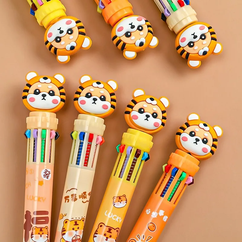 10 Colors Kawaii Tiger Ballpoint Pen Silicone Colorful Ink Gel Pens ...