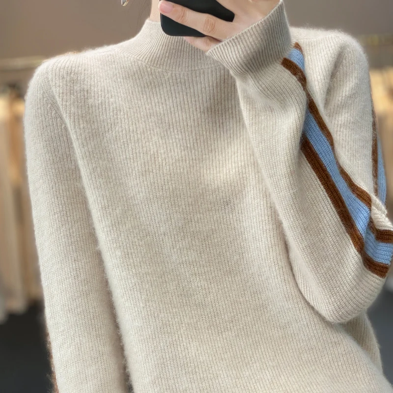 100-Pure-Wool-Women-s-Sweater-High-Neck-Knitted-Pullover-Korean-Fashion ...