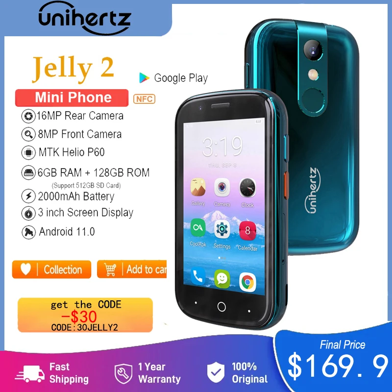Unihertz jelly 2 grupo mini smartphone android 11 helio p60 octa núcleo desbloqueado 6gb 128gb ...