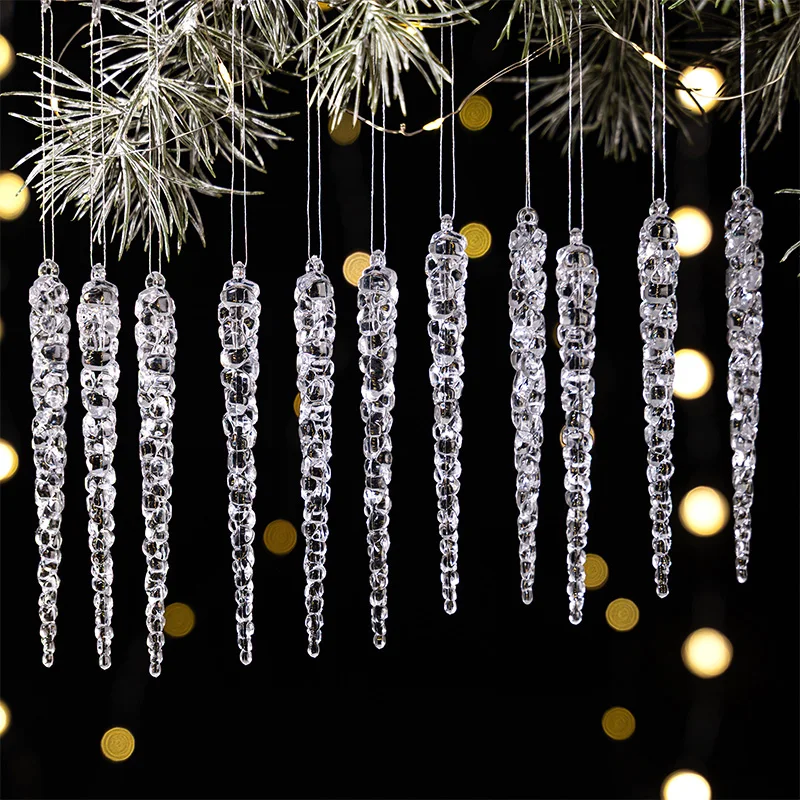 24pcs Crystal Icicle Christmas Tree Ornaments, Glass Beads Hanging ...