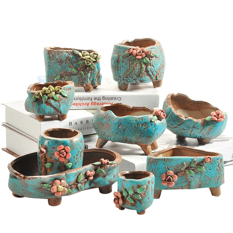 Succulent-Flower-Pot-Stoneware-Ceramic-Hand-painted-Sticky-Flower ...