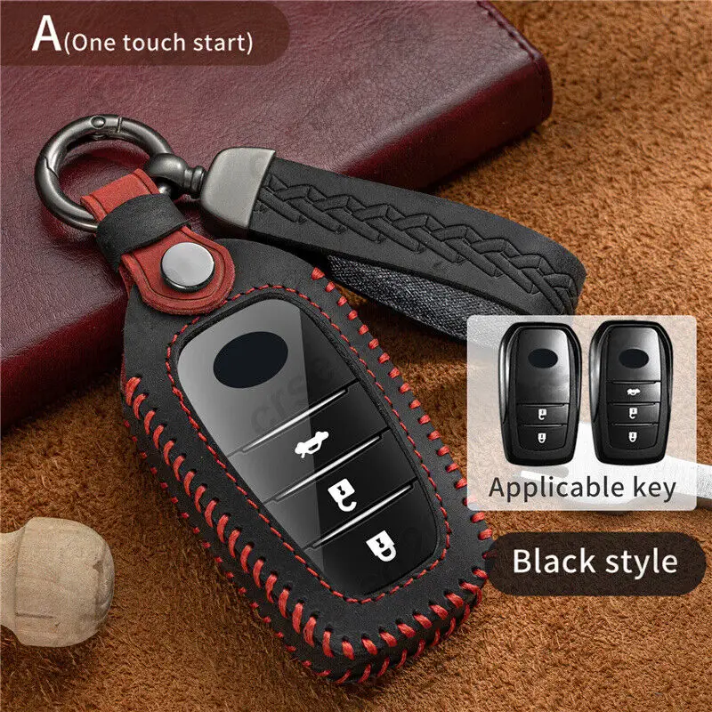 Leather-Car-Key-Fob-Case-Cover-Remote-Shell-Holder-Chain-For-Toyota ...