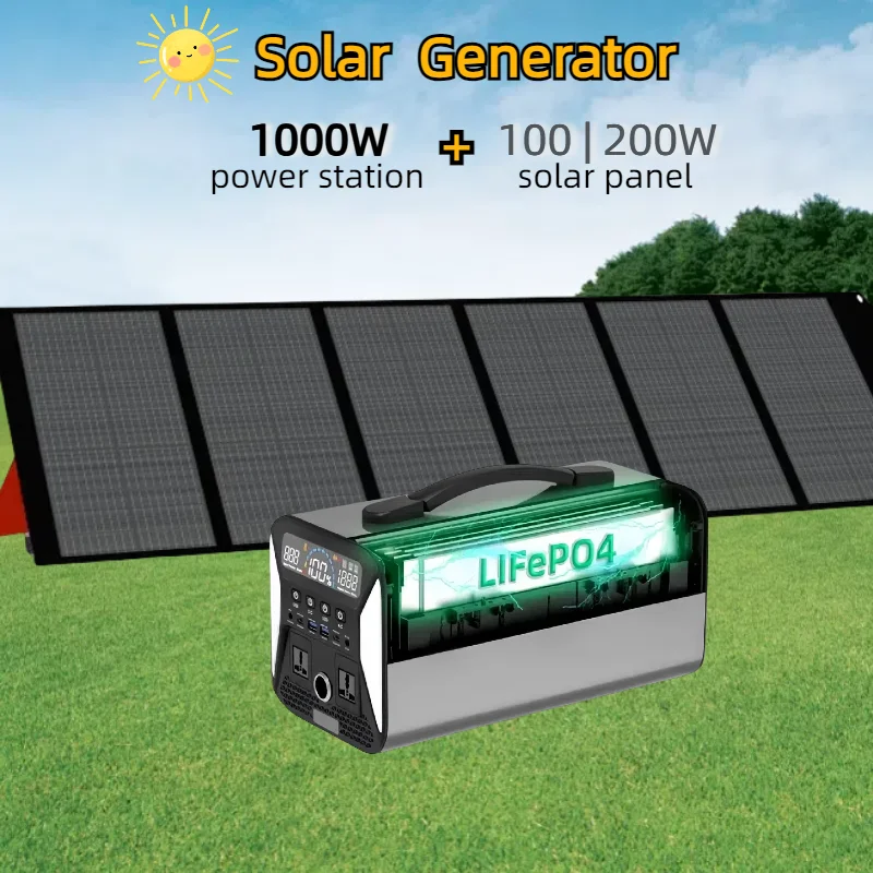 1000W-Solar-Generator-Portable-Power-Station-100W-200W-Foldable-Solar ...