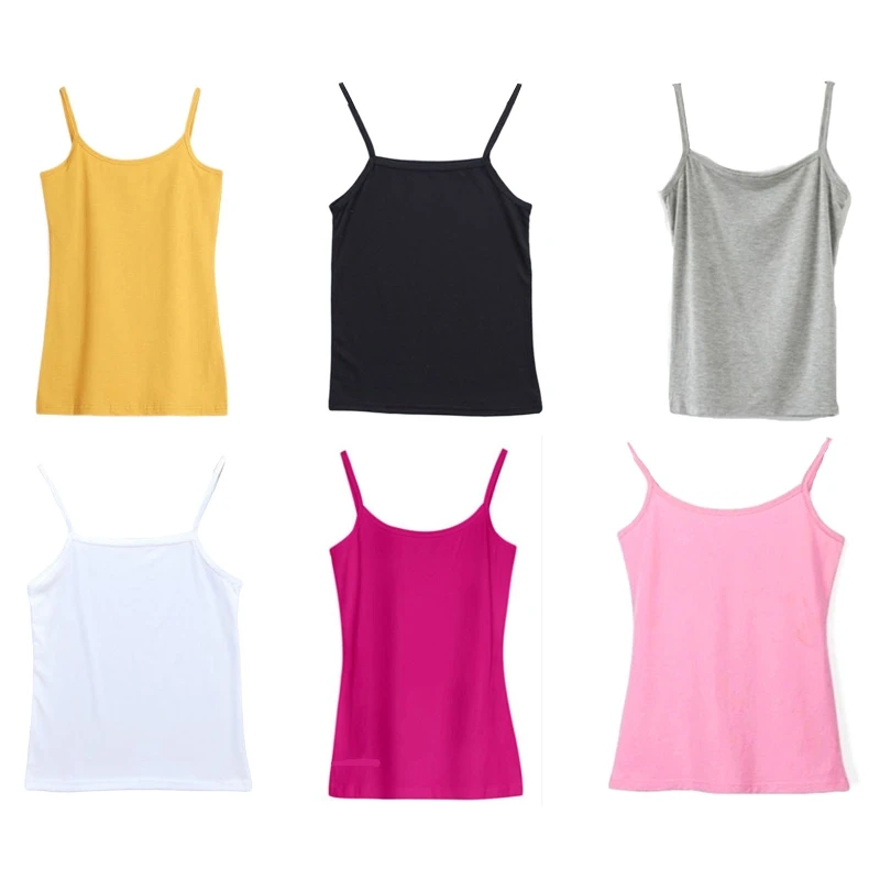 Women Summer Basic Solid Color Sleeveless Camisole Spaghetti Strap ...