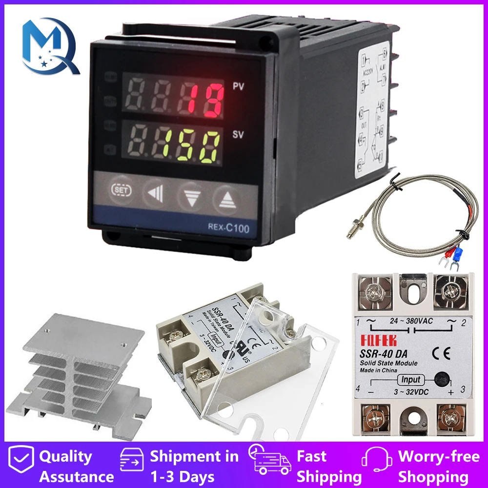 Digital PID Temperature Controller REX-C100 REX C100 thermostat + 40DA SSR Relay+ K Thermocouple ...