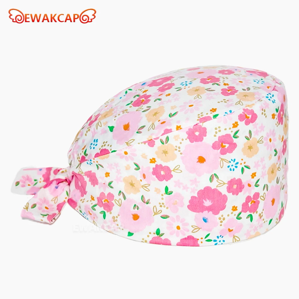 new-cute-scrubs-surgical-Cap-Cotton-flowers-print-nurse-accessories-for ...