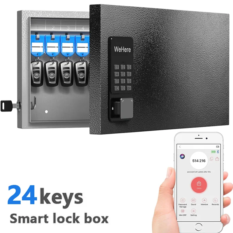 WeHere-24-Key-Lock-Box-Intelligent-Wall-Mounted-Key-Storage-Cabinet-OTP ...