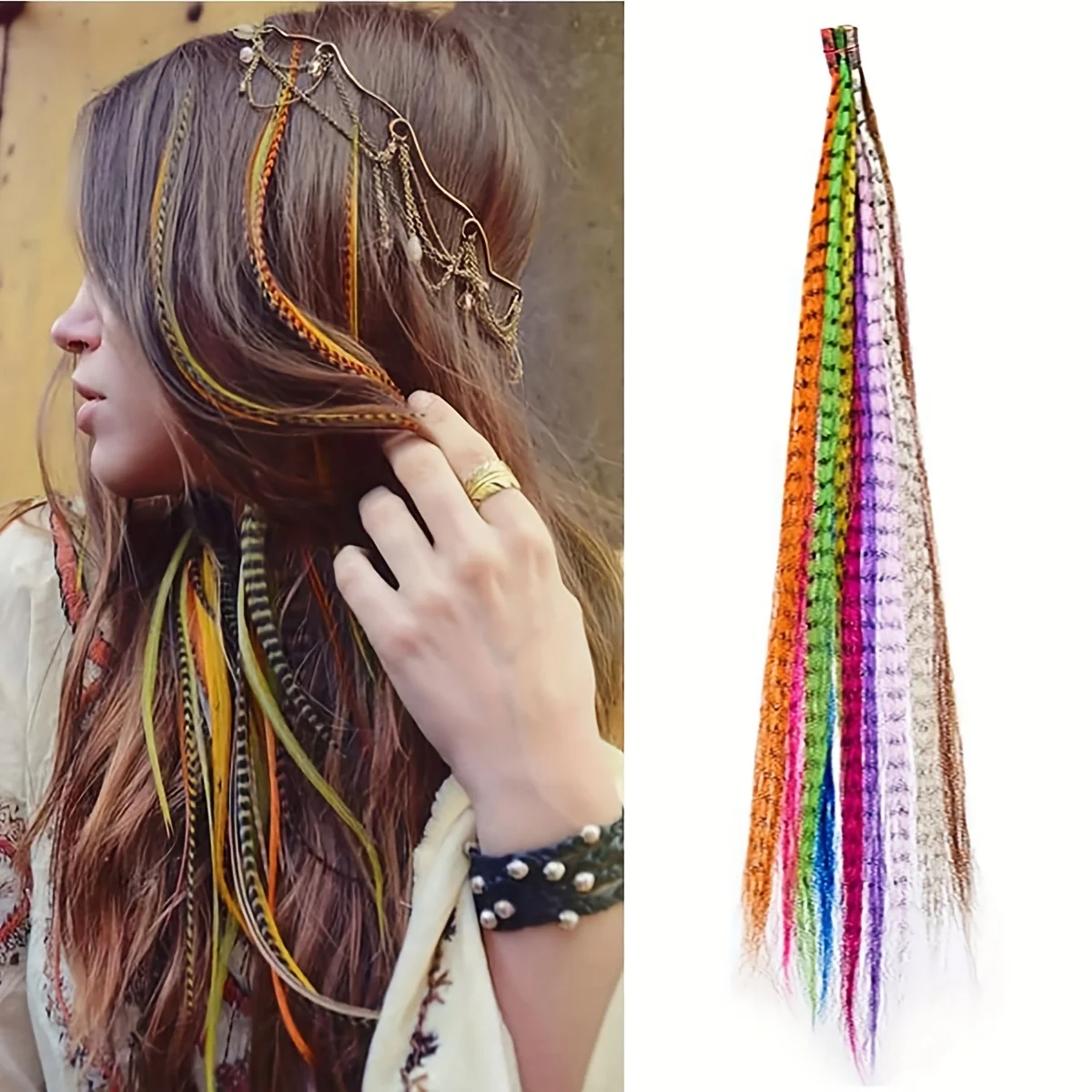 Extensiones-de-cabello-de-plumas-vibrantes-de-10-hebras-Kit-de-plumas ...