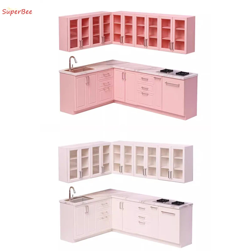 1-6-Dollhouse-Miniature-Wood-Kitchen-Cabinets-Integrated-Stove-Cabinet ...
