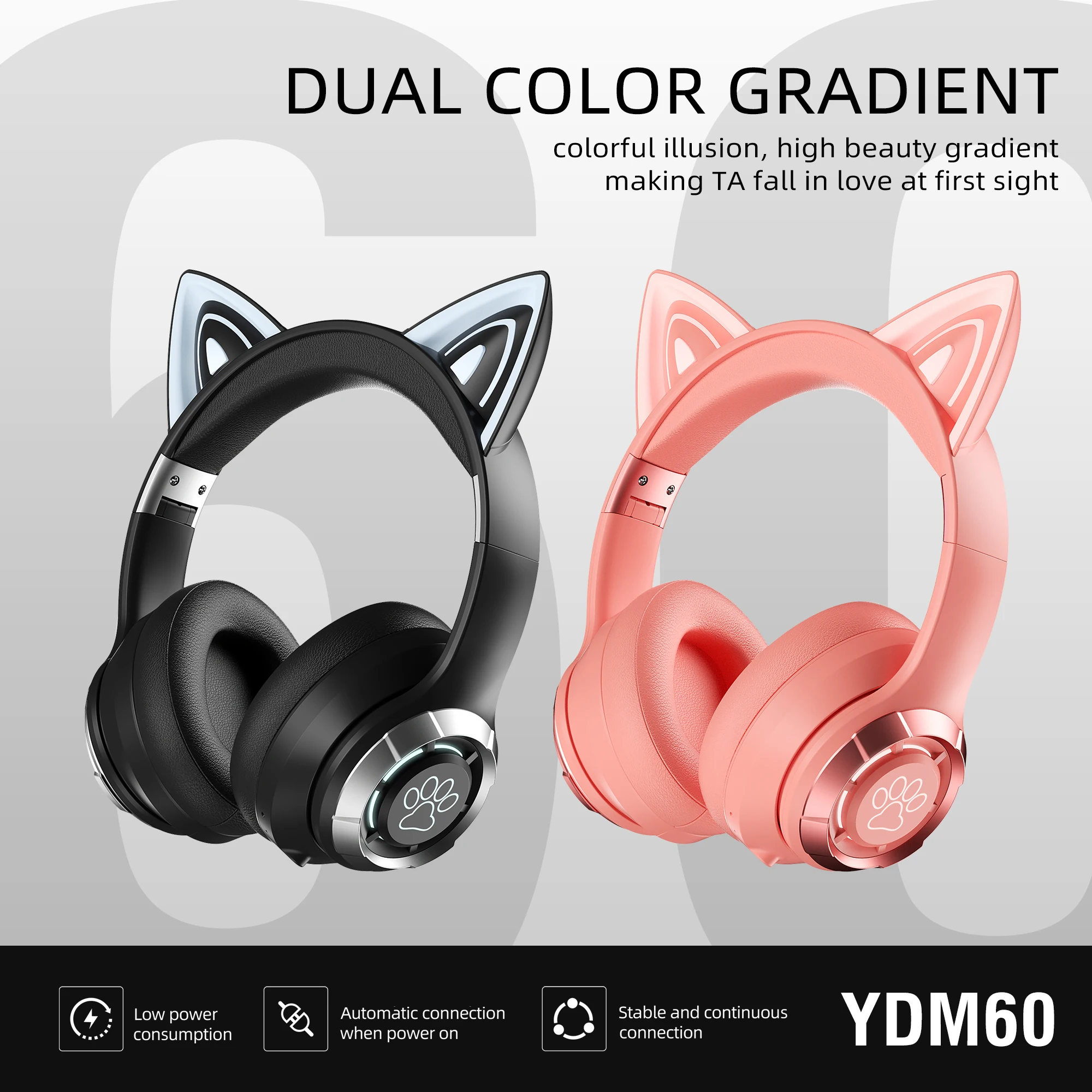Cat-s-Ears-Gradient-Headset-RGB-Face-TWS-Pink-Headphone-Presente ...