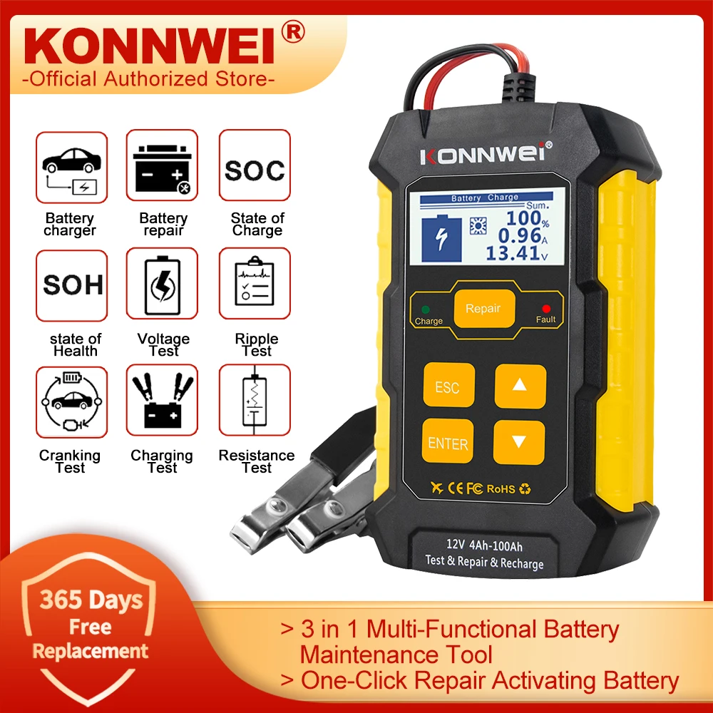 KONNWEI KW510 Full Automatic 12V Car Battery Tester Pulse Repair 5A ...