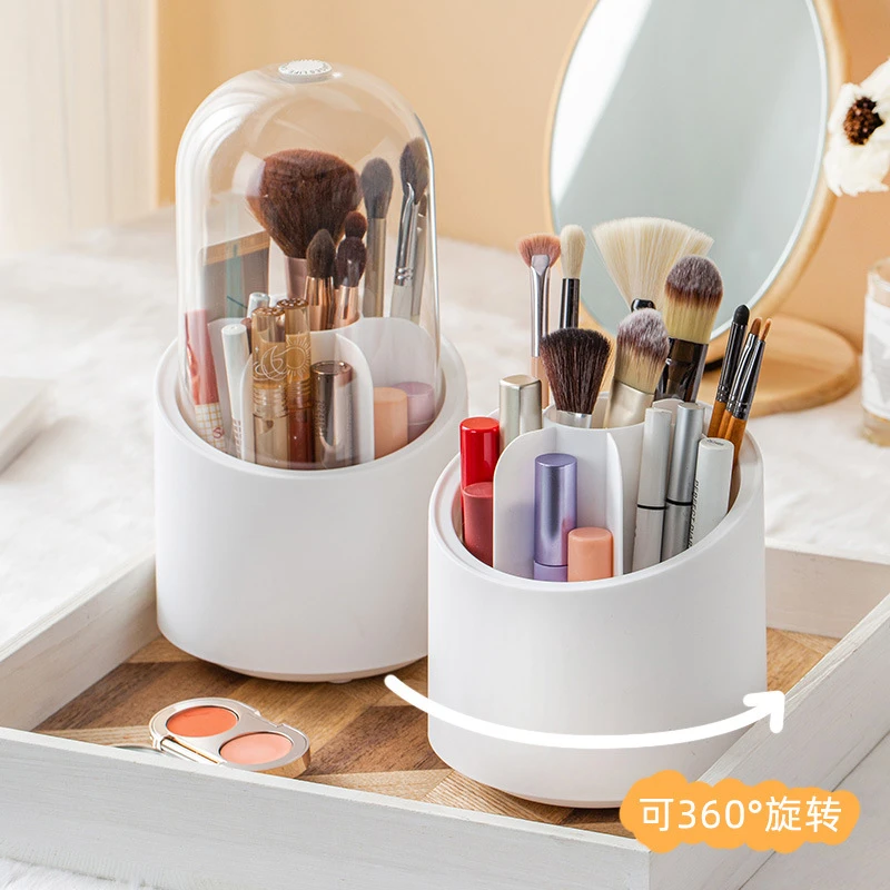 360° Rotating Makeup Brush Storage Box Portable Desktop Cosmetic ...