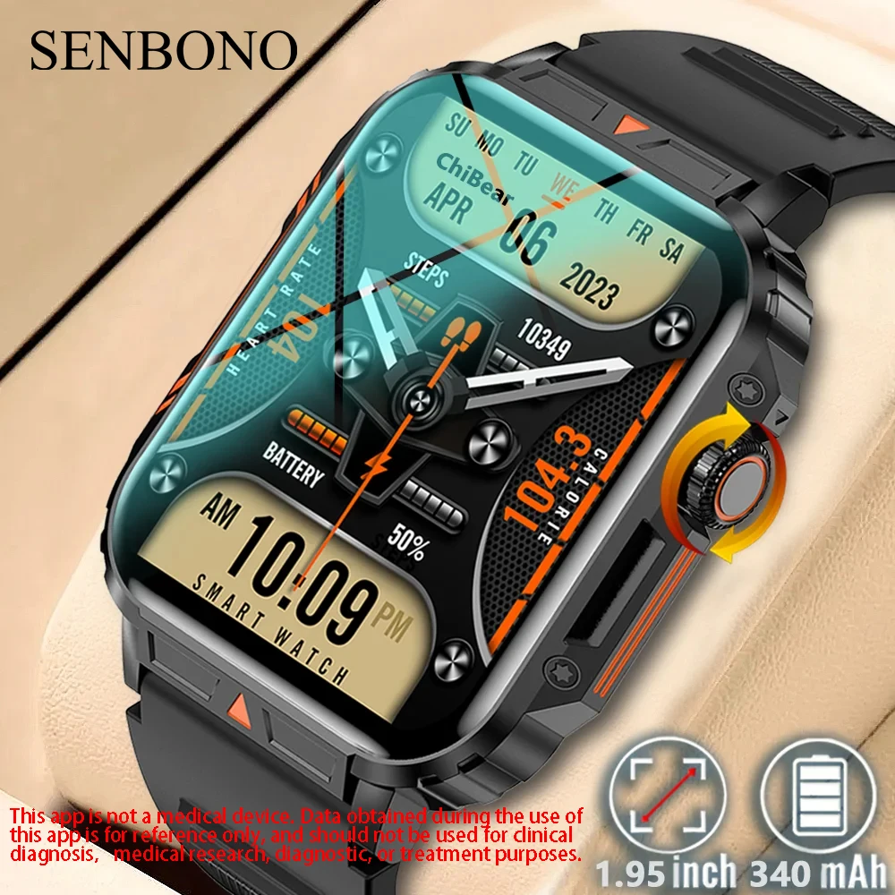 SENBONO New Men Smart Watch 1.95inch HD Screen Bluetooth Call 24/7 ...