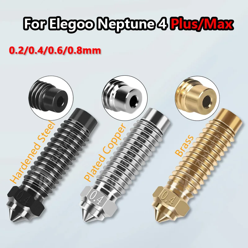 For Elegoo Neptune 4 Plus/4 Max Nozzles 0.2/0.4/0.6/0.8MM Nozzle Brass ...