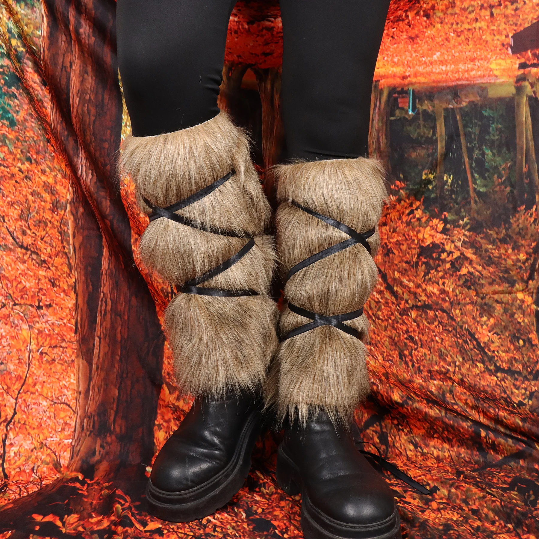2PCS Medieval Faux Fur Warm Leg Wraps Boot Covers Halloween Viking ...