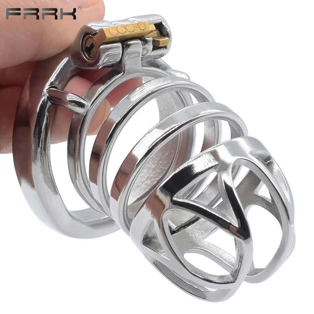 FRRK Male Chastity Penis Cage SG Metal Cock Rings Steel Bondage Devices BDSM Securely Locked ...
