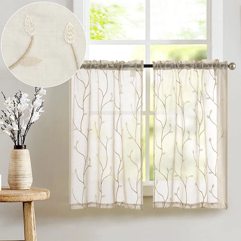 JINCHAN-Kitchen-Curtains-Sheers-Cafe-Tiers-Leaves-Embroidery-Voile-Rod ...