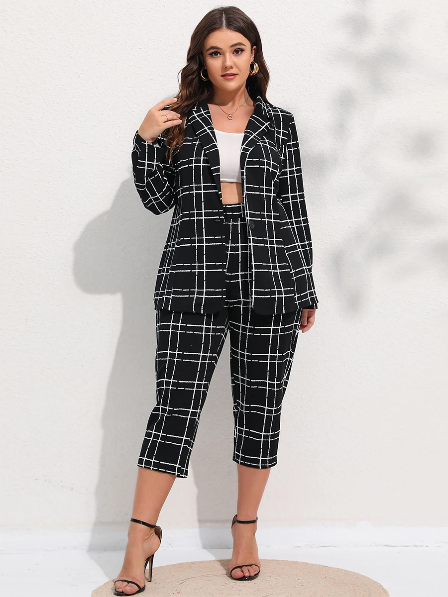 Finjani-Plus-Size-Women-Blazers-Plaid-Button-Front-Suit-Sets-Casual ...