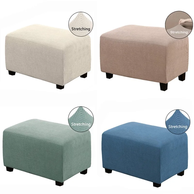 Rectangle Ottoman Stool Cover Polar Fleece Elastic Spandex Footstool ...