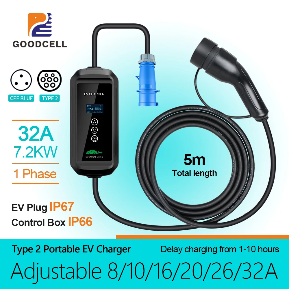 Portable-EV-Charger-32A-1P-7-2KW-Type-2-IEC62196-EVSE-Adjustable-Current-Electric-Vehicle ...