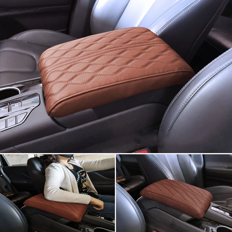 Wave-Embroider-PU-Leather-Car-Armrest-Mat-Center-Console-Arm-Rest ...