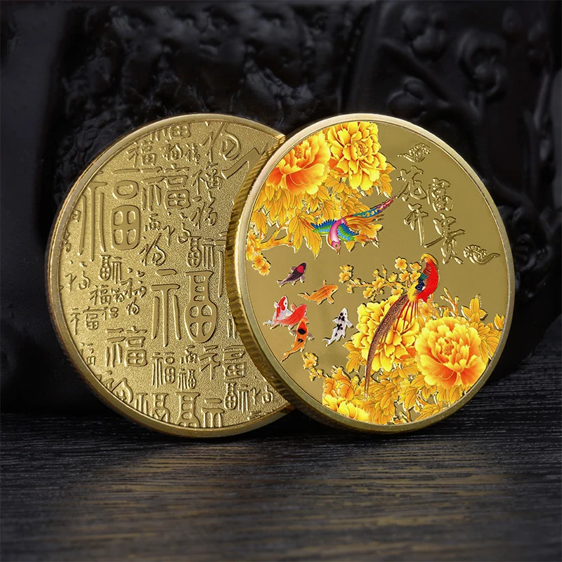 Chinese-Lucky-Coin-Flower-Blossom-Commemorative-Coin-Animal-Fish ...