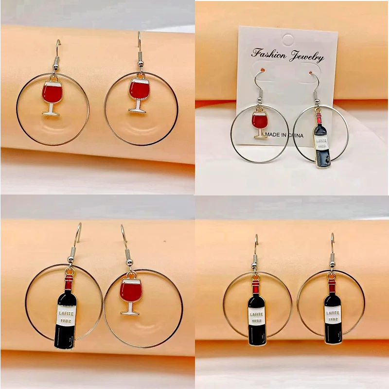 Creative Golden Enamel Mini Earrings,Red Wine Earrings,Wine Glass ...