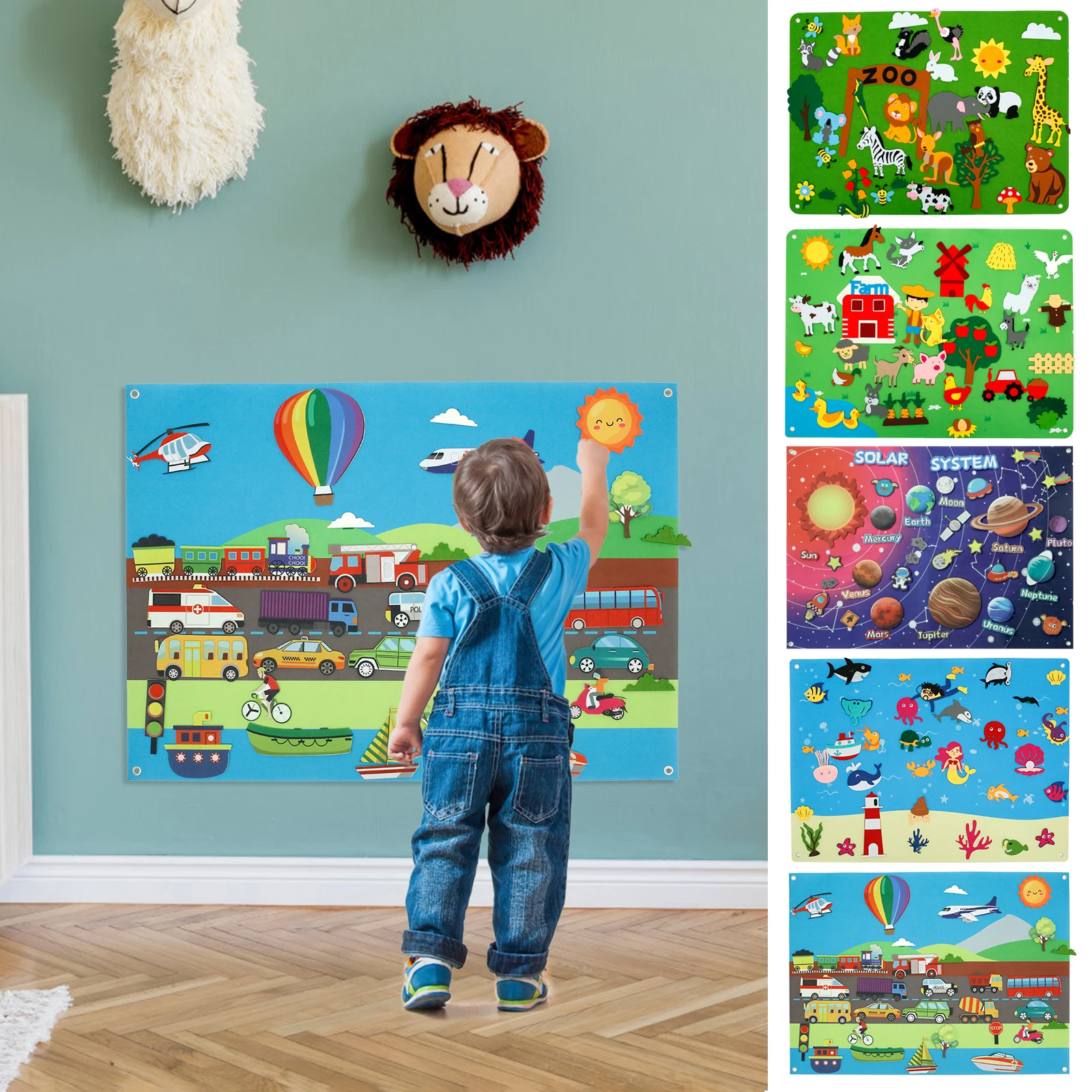 Wall-Mounted-Felt-Storyboard-Set-Early-Children-Education-Learning-Felt ...