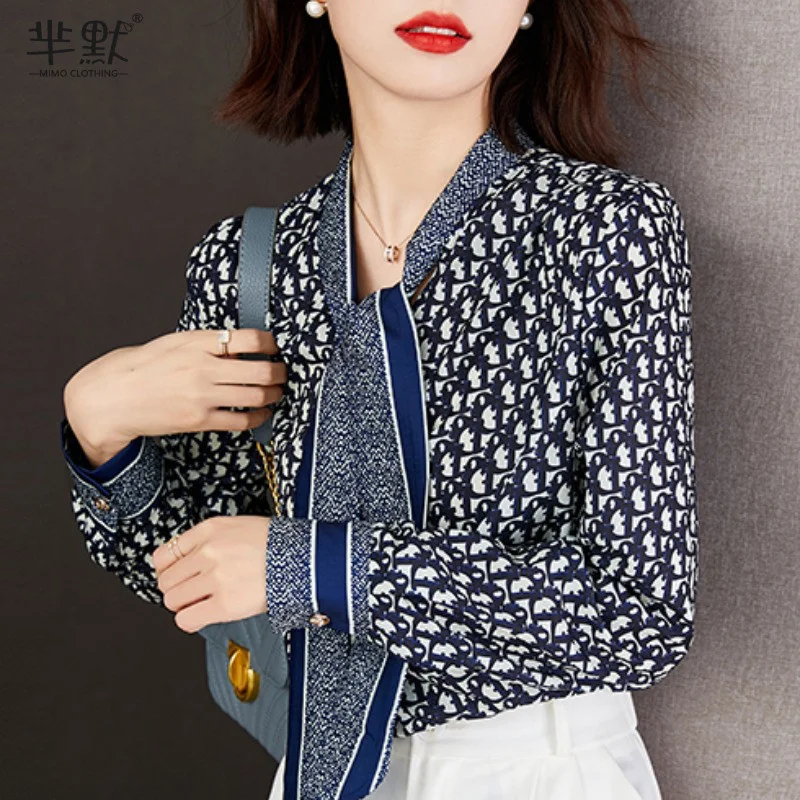 Camiseta-de-manga-larga-con-estampado-de-temperamento-de-seda-Real-para ...