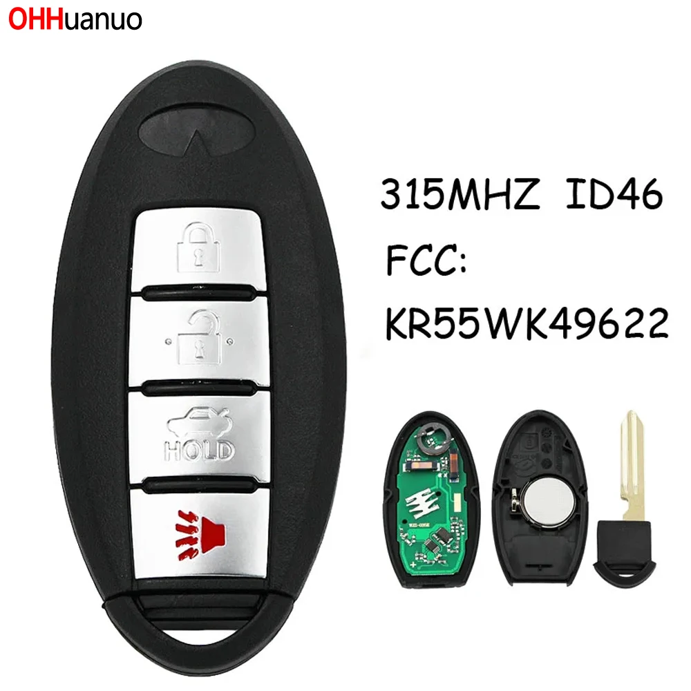 New Smart Remote Key Fob 3+1/4 Button 315MHZ With ID46 for Infiniti ...
