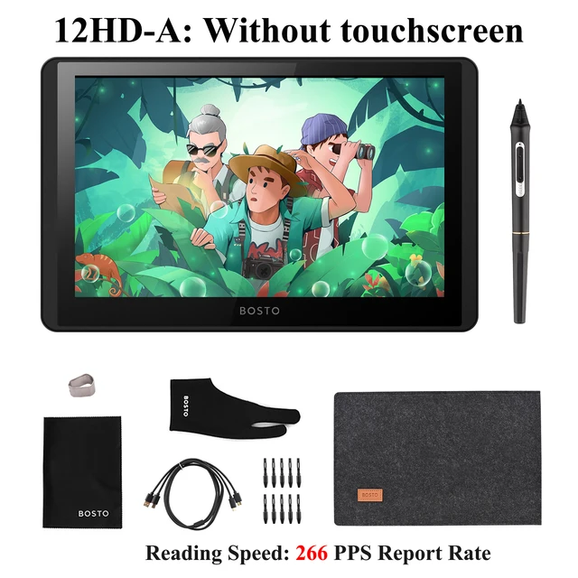 BOSTO 11.6 Inch Graphics Drawing Tablet BT-12HD/BT-12HDT Digital Drawing Tablet HD HIPS LCD 1366 ...