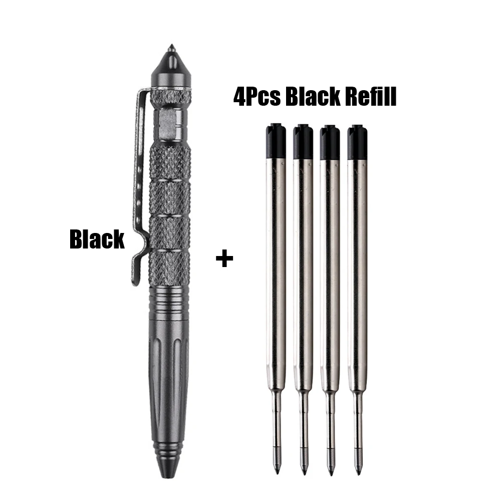 1+4 Pcs/Set Tactical Pen Refills Roller Ball Pen Metal Ballpoint Pen ...