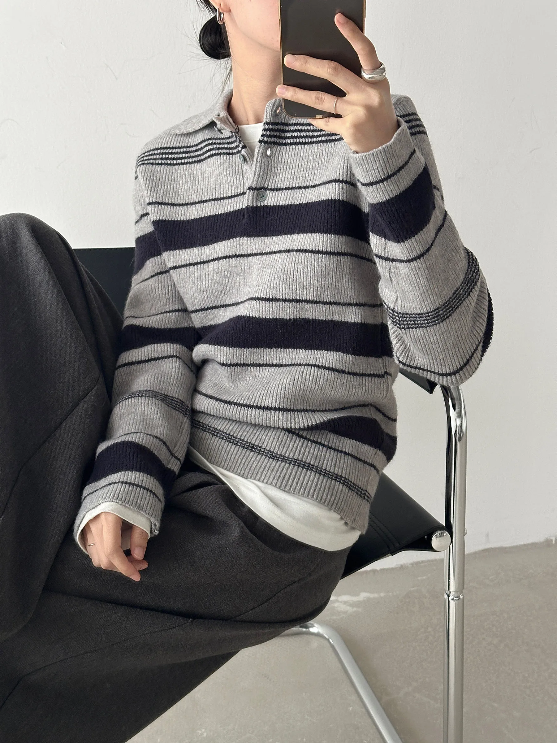 MION Thanksgiving Autumn Winter Striped Knitted Woolen Casual Collar ...