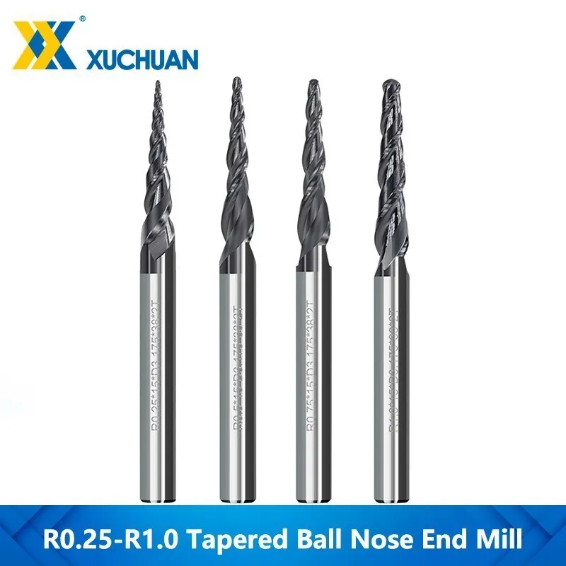 1pc R0.25-R1.0 Tapered Ball Nose End Mill TiAIN Coated CNC Milling ...