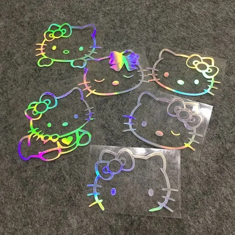 1pc Hello Kitty Car Stickers Rear Windshield Reflective Colorful Laser ...