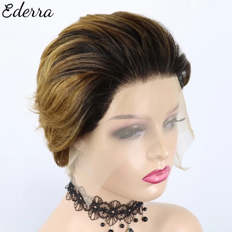 Peluca de cabello humano con encaje transparente para mujer, postizo ...