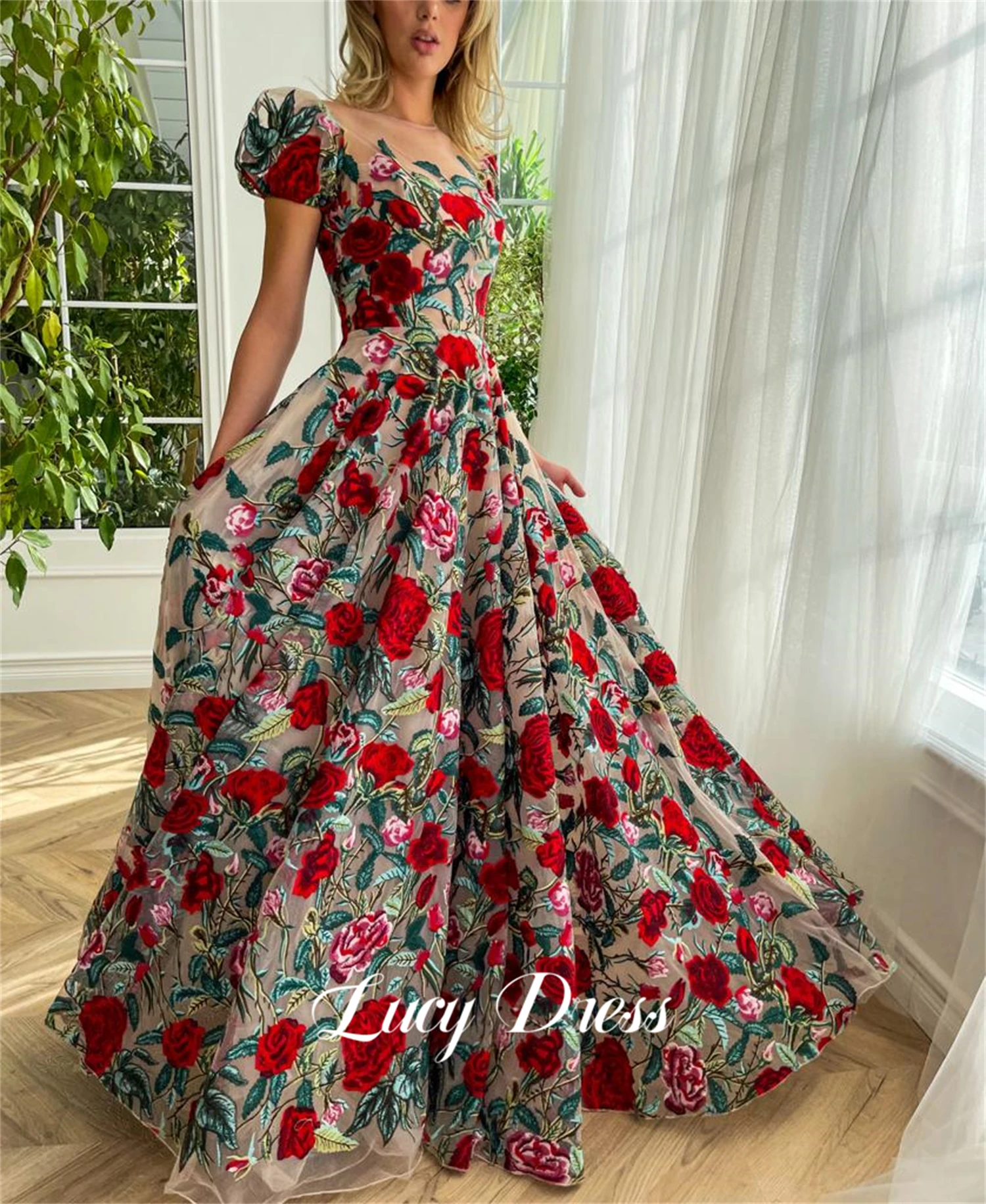 Lucy-Line-A-Ball-Gown-Wedding-Party-Graduation-Floral-Embroidery-Fabric ...