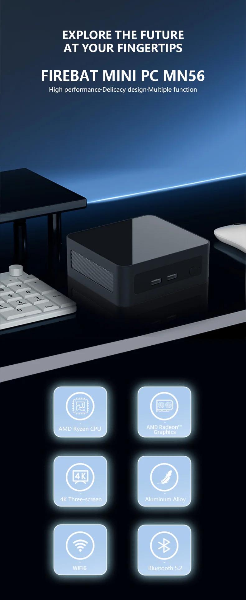 FIREBAT MN56 Mini PC Gamer AMD Ryzen 5 5600H Windows 11 DDR4 Nvme SSD ...