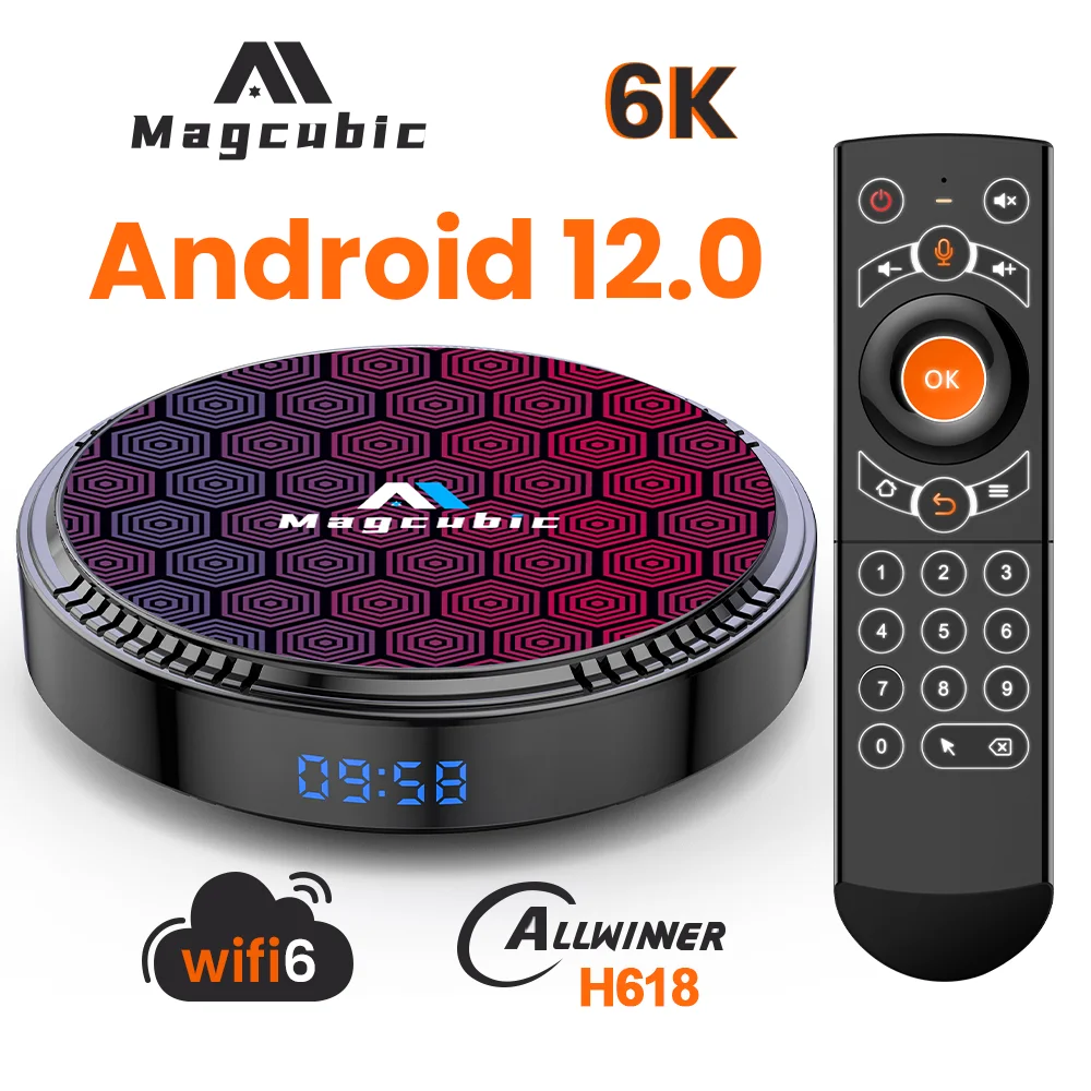 Boîtier TV Magcubique Android 12 Allwinner h618, Wifi 6 100M LAN 8K 6K 3D BTpig OTA 32G 64G 128G ...