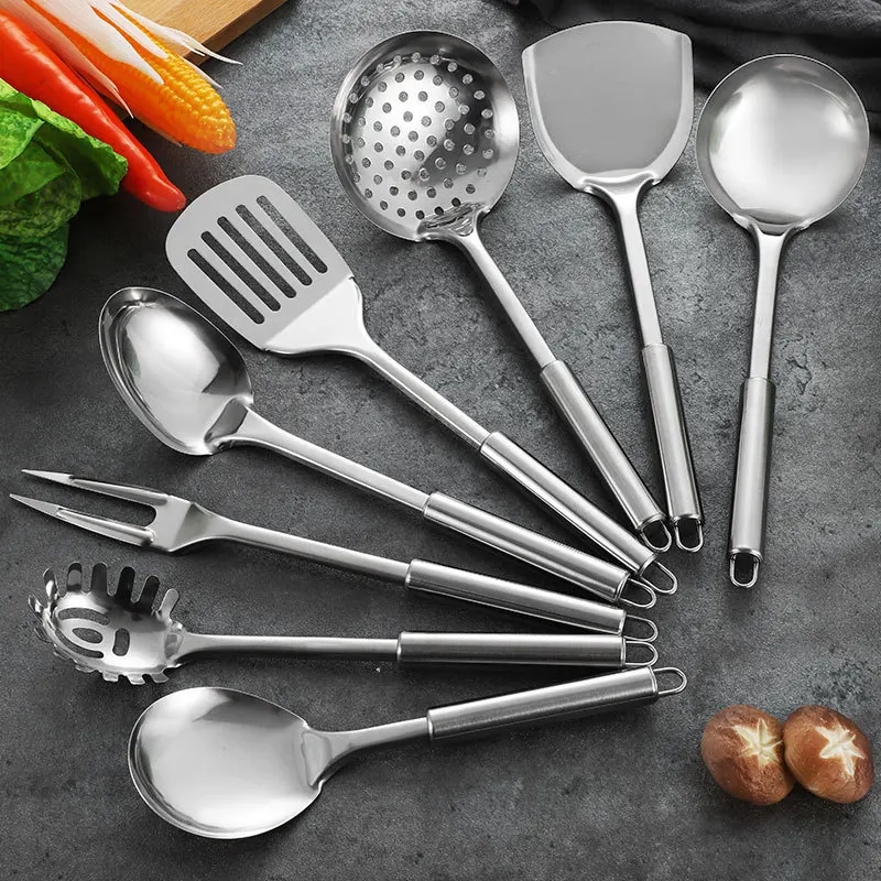 Stainless-Steel-Round-Tube-Kitchenware-Pot-Shovel-Set-Cooking-Tool-Sets ...