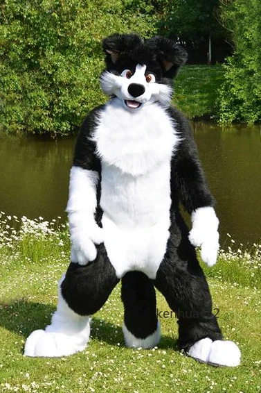 Black-White-Long-Fur-Husky-Dog-Fox-Mascot-Costume-Fursuit-Halloween ...