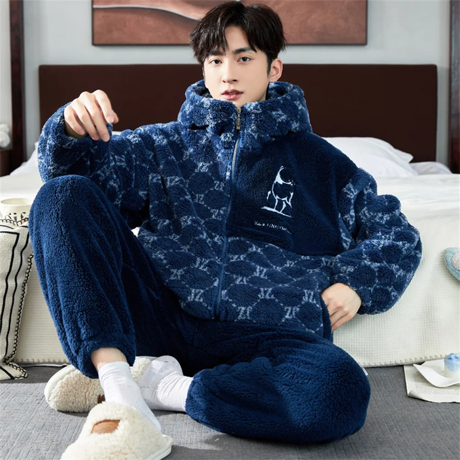 Men-s-Winter-Pajamas-Warm-Sleepwear-Home-Suit-Coral-Fleece-Autumn-Plush ...